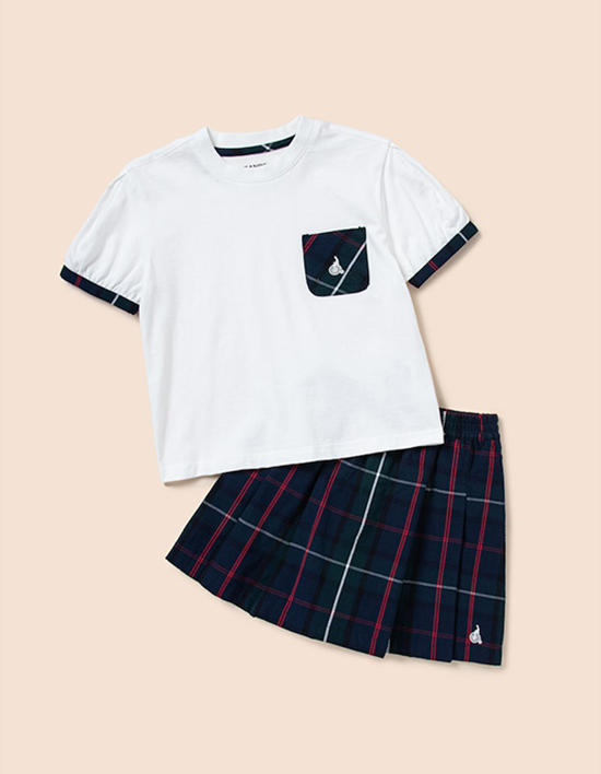 [빈폴키즈] 시그니처 체크 매치 여아 상하 세트 화이트 (택1) - 마켓컬리