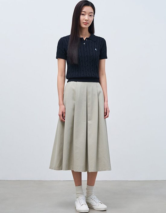 [빈폴레이디스] [Essential] 코튼 케이블 T칼라 반소매 니트 네이비 (택1) - 마켓컬리