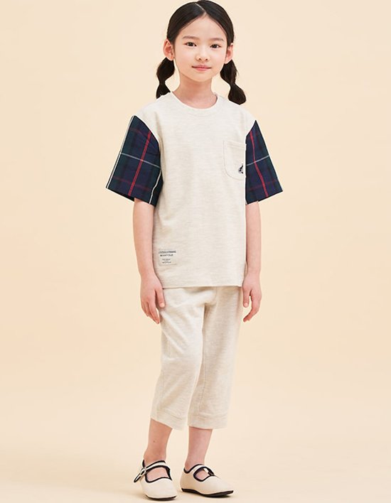 [빈폴키즈] 체크매치 반소매 상하 세트 - 라이트 그레이 (택1) - 마켓컬리