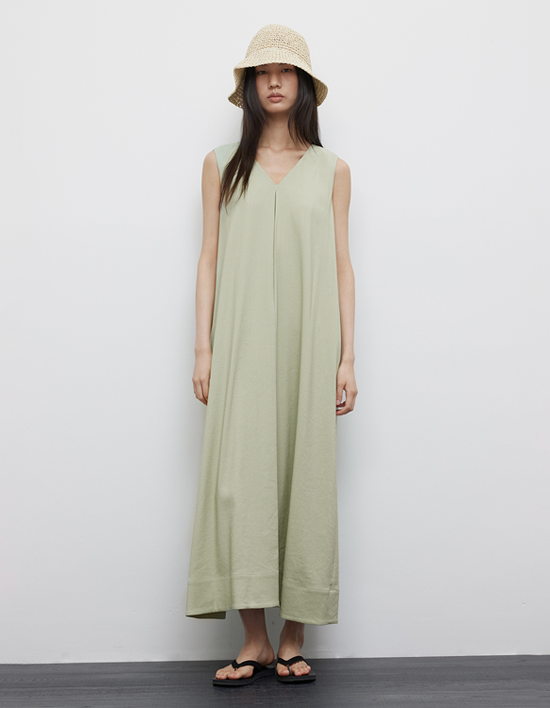 [R2W] 카라 브이 린넨 블렌드 원피스 - 마켓컬리