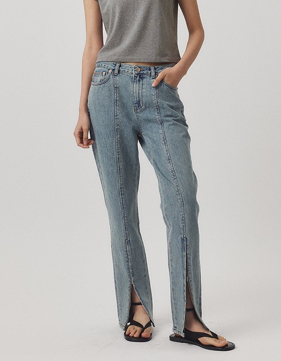 [R2W] 크레이그 지퍼 스트레이트 데님 - 워시드 블루 - 마켓컬리